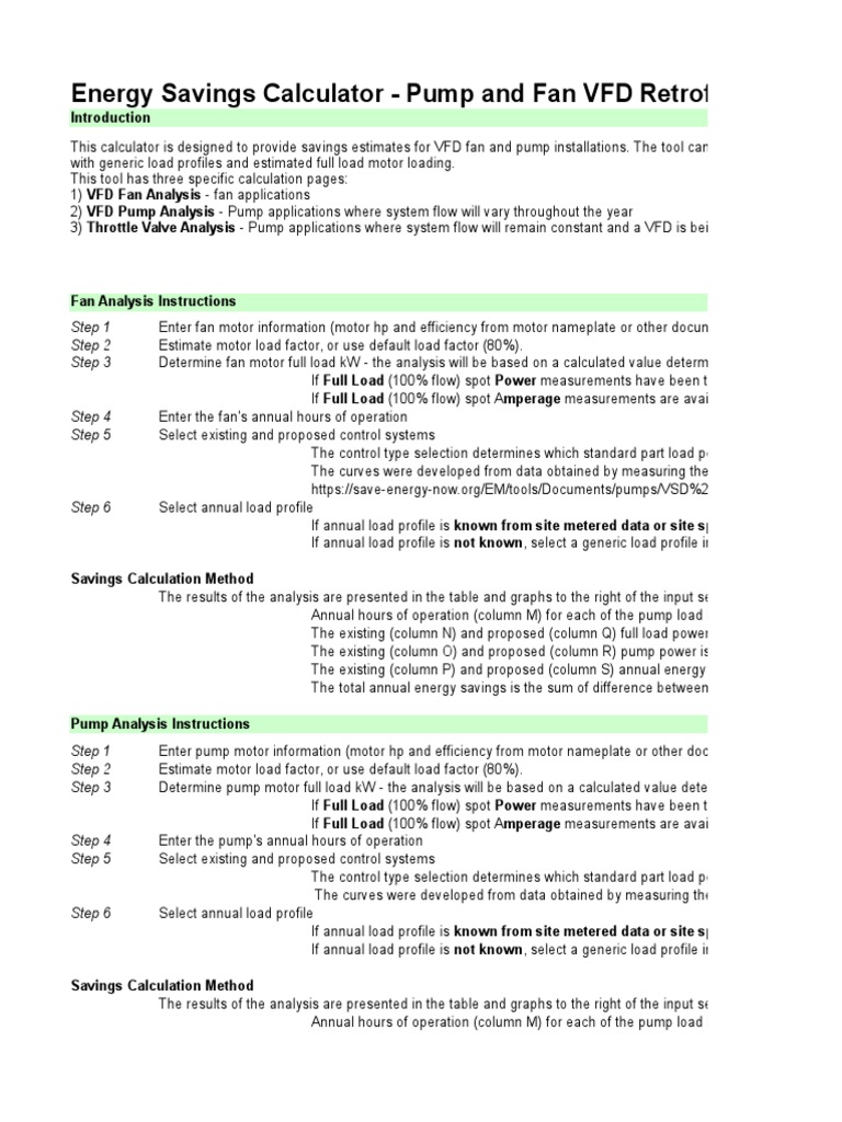 Energy Savings Calculator_pump and Fan VFD | Horsepower | Kilowatt Hour
