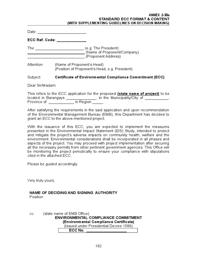 Standard ECC Format and Content | PDF | Environmental Impact Assessment ...