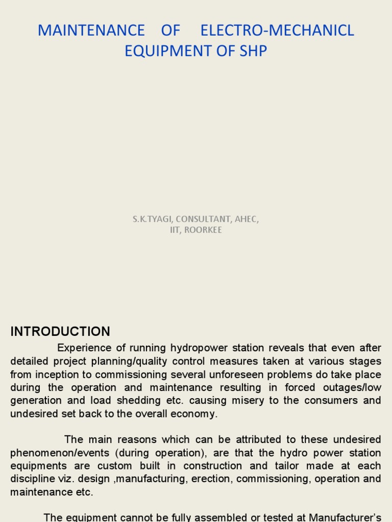Skt-Maintenance of Electro-Mechanicl Equipment of SHP | PDF | Transformer | Bearing (Mechanical)