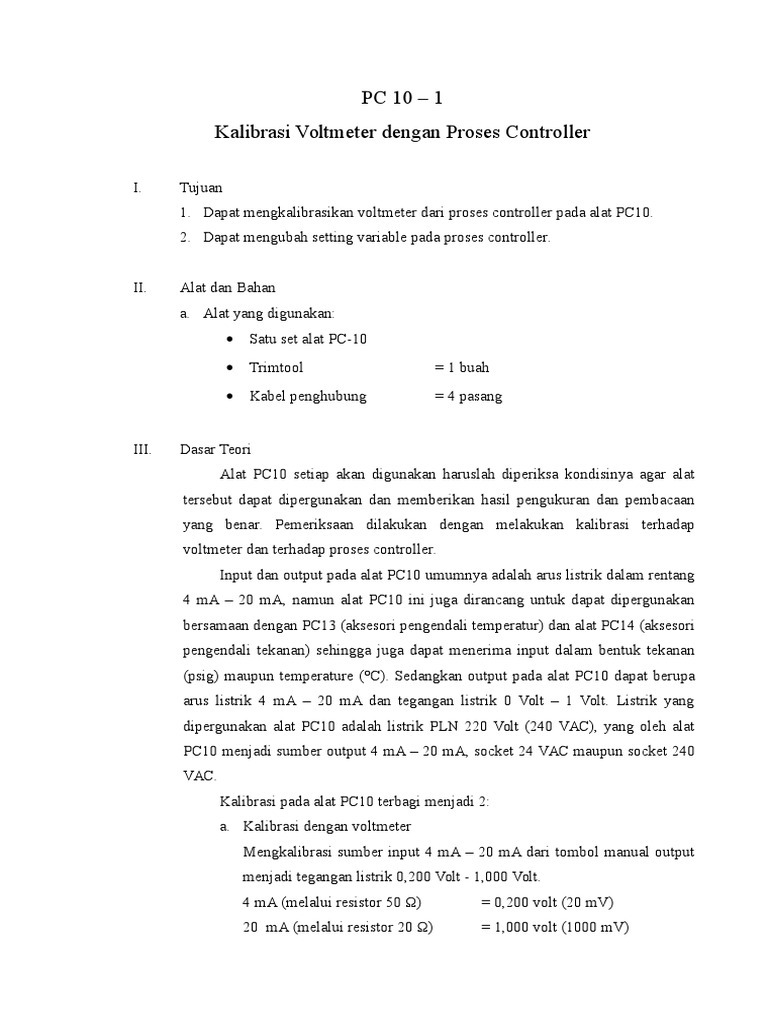 Laporan Kalibrasi Voltmeter Dengan Proses Control (PP) | PDF | Metode ...