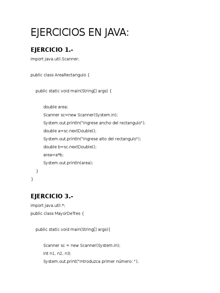 Ejercicios en Java | PDF | Programación de computadoras | Plataforma Java