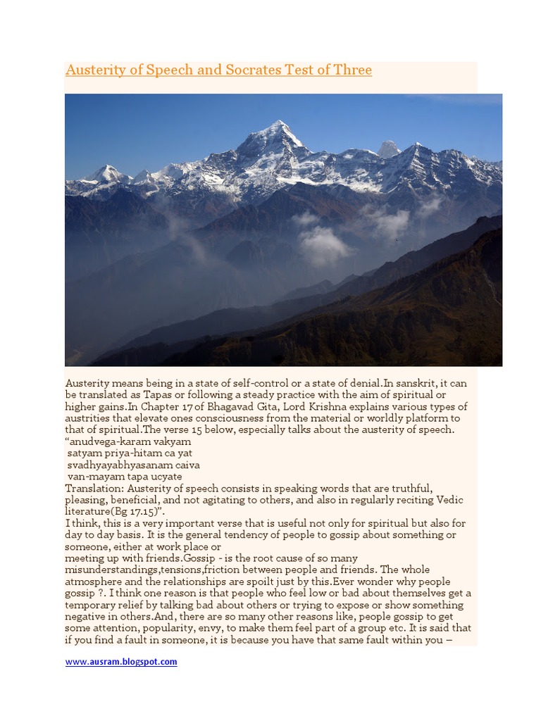 Austerity of Speech and Socrates Test of Three | PDF | Bhagavad Gita ...