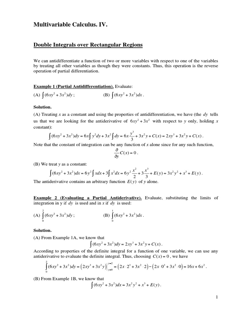 Multivariable Calculus. IV.: Double Integrals Over Rectangular Regions | PDF | Integral ...