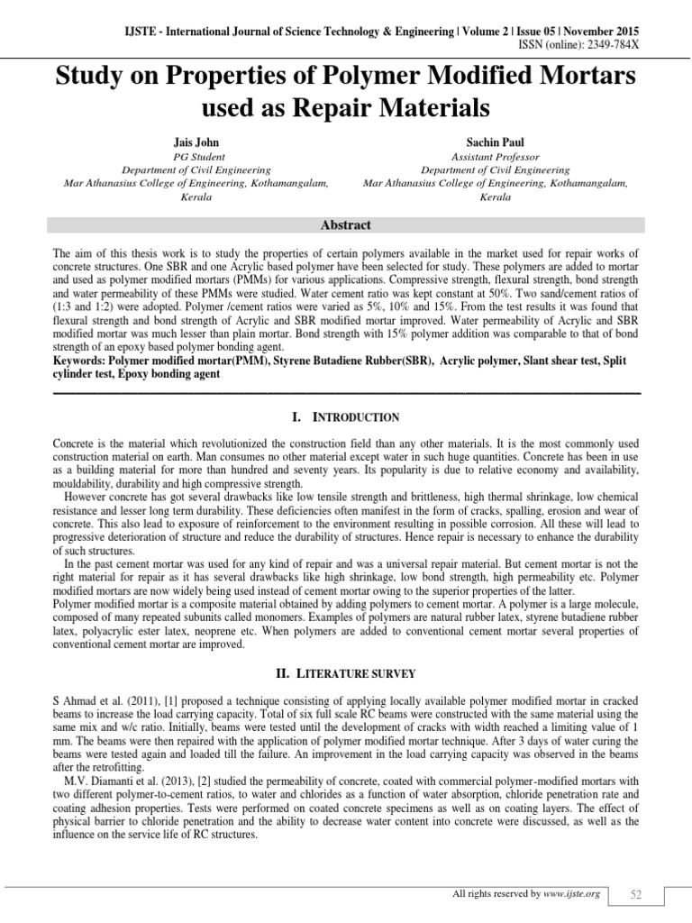 Polymer Modified Mortars for Repairs | PDF | Mortar (Masonry) | Concrete