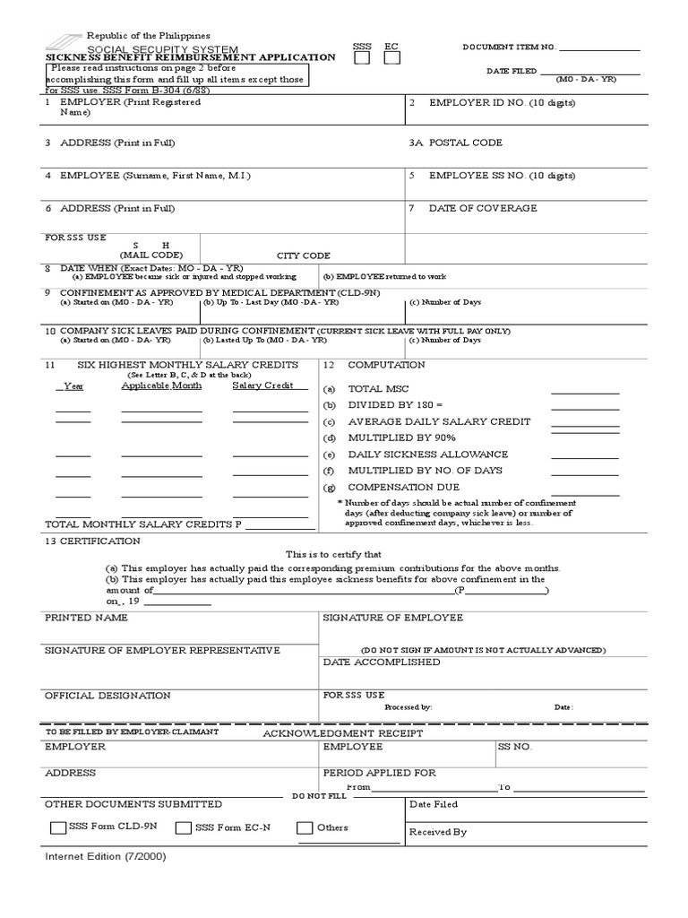 SSSForms Sickness Reimbursement | PDF | Sick Leave | Employment