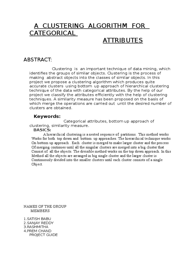 Categorical Clustering Algorithm | PDF | Computers