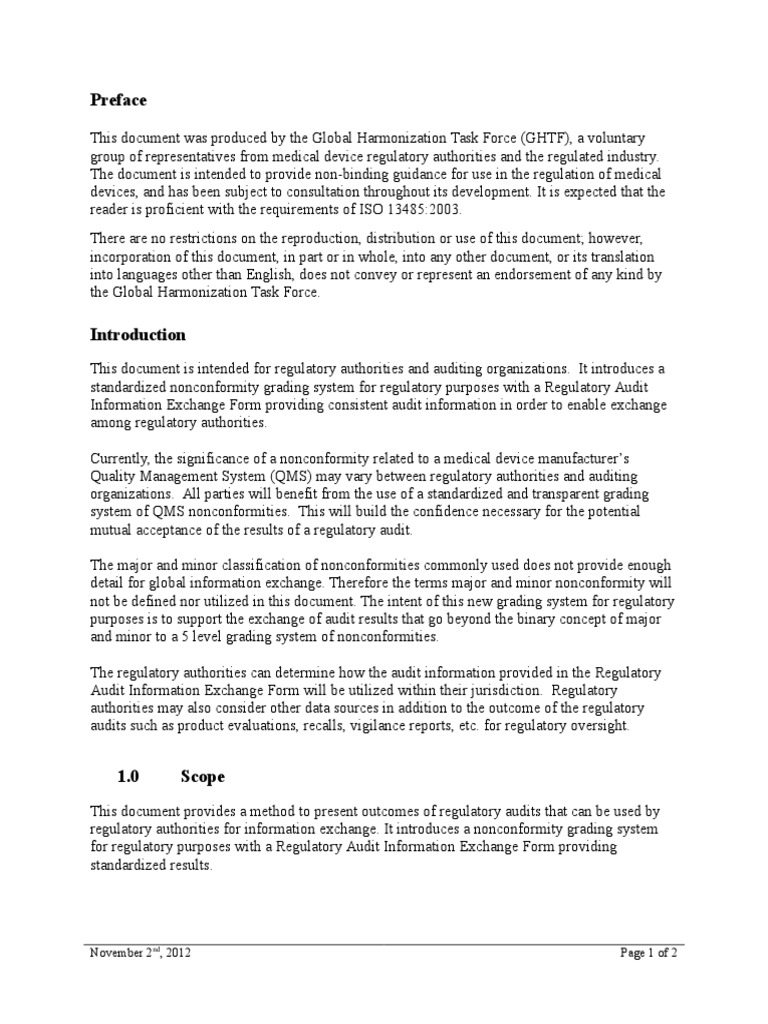 GHTF Sg3 n19 2012 Nonconformity Grading 121102 | PDF | Quality ...