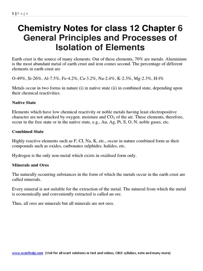 Chemistry Notes For Class 12 Chapter 6 General Principles and Processes ...