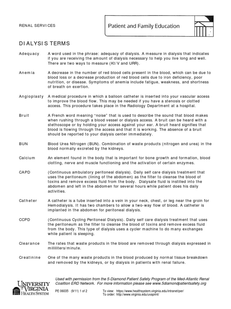 Dialysis Terms | PDF | Hemodialysis | Dialysis
