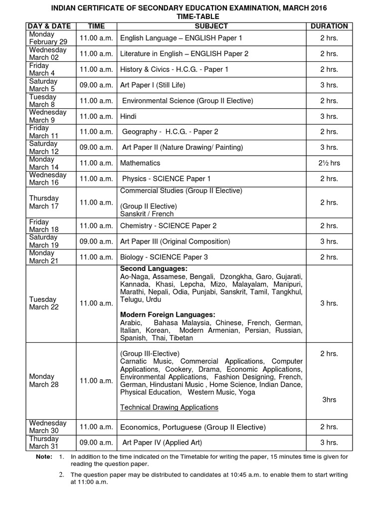 CISCE Class 10th Date Sheet | PDF | Languages Of India | Semiotics
