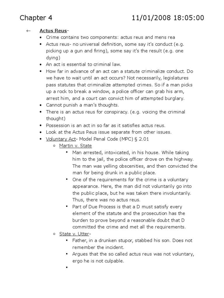 1L Outline Criminal Law | Mens Rea | Conspiracy (Criminal)