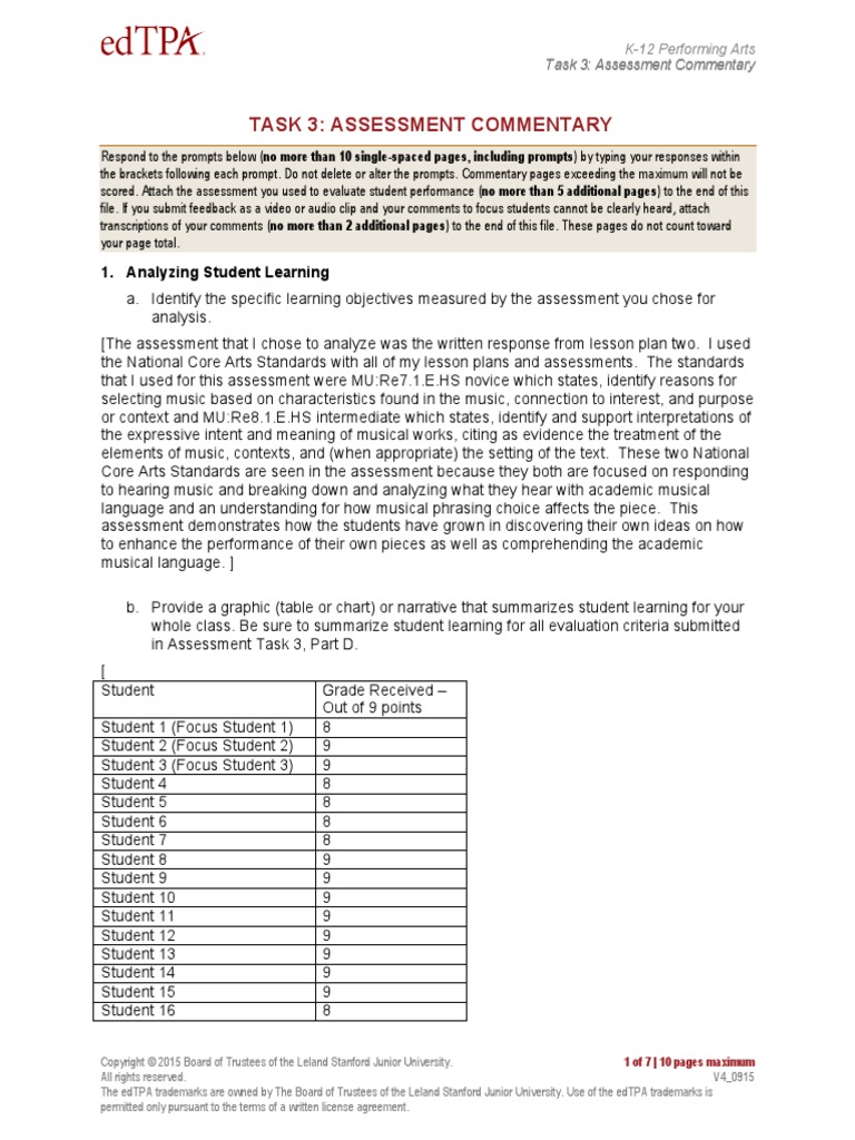 Edtpa Pfa Assessment Commentary | PDF | Flow (Psychology) | Educational ...