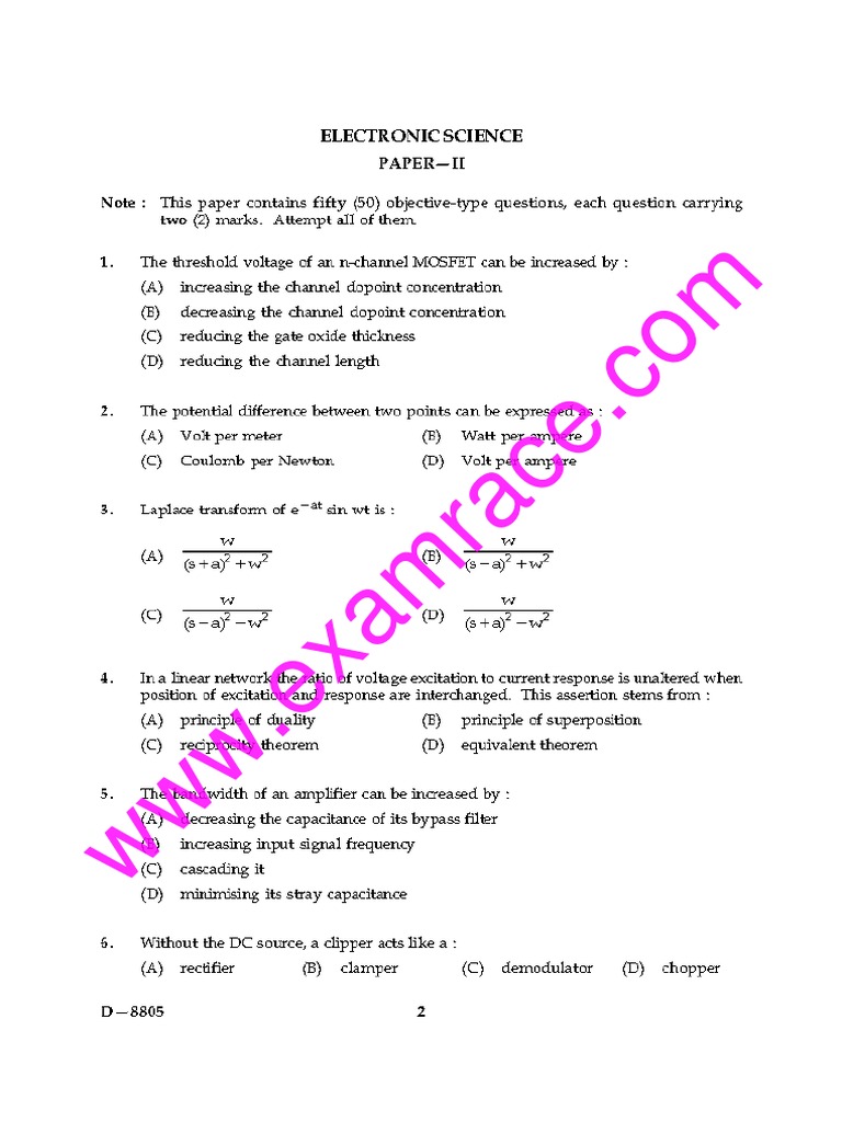 CBSE UGC NET Electronic Science Paper 2 December 2005 | PDF | Photon ...