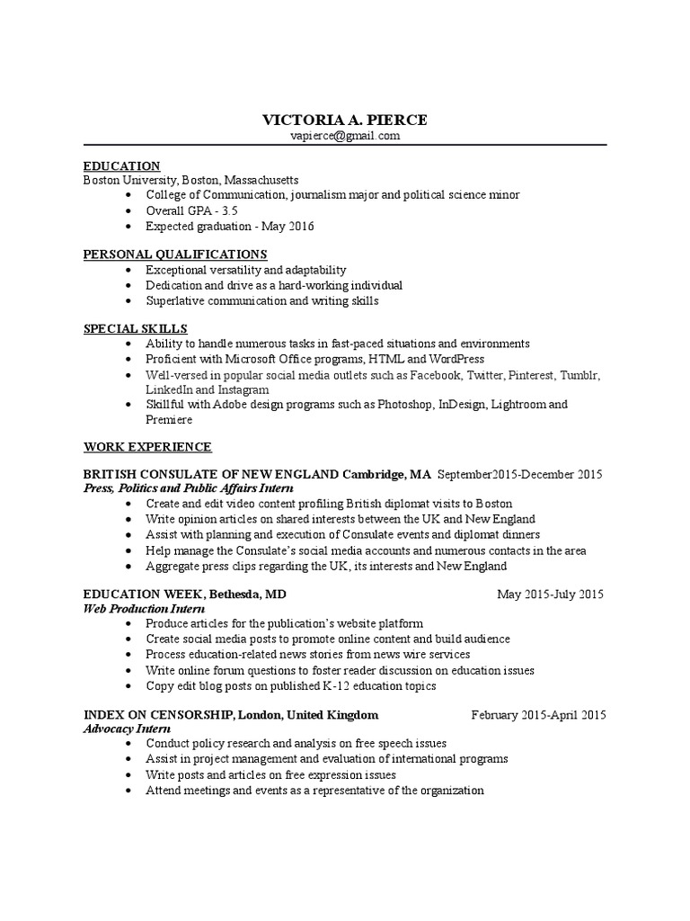 Resumé - Victoria Pierce | PDF