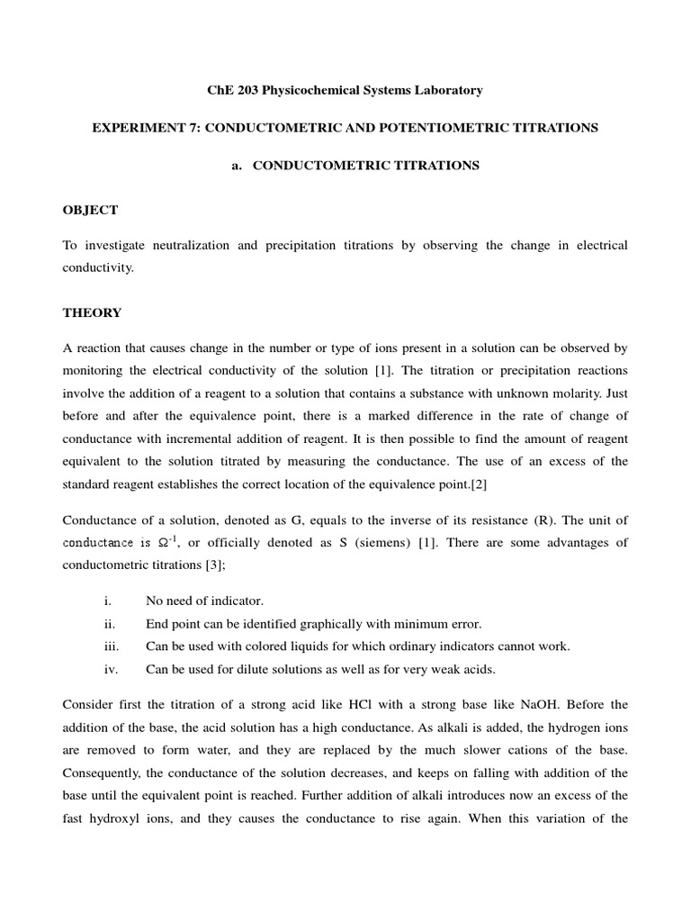 Conductometric and Potentiometric Titrations | PDF | Titration | Chemistry