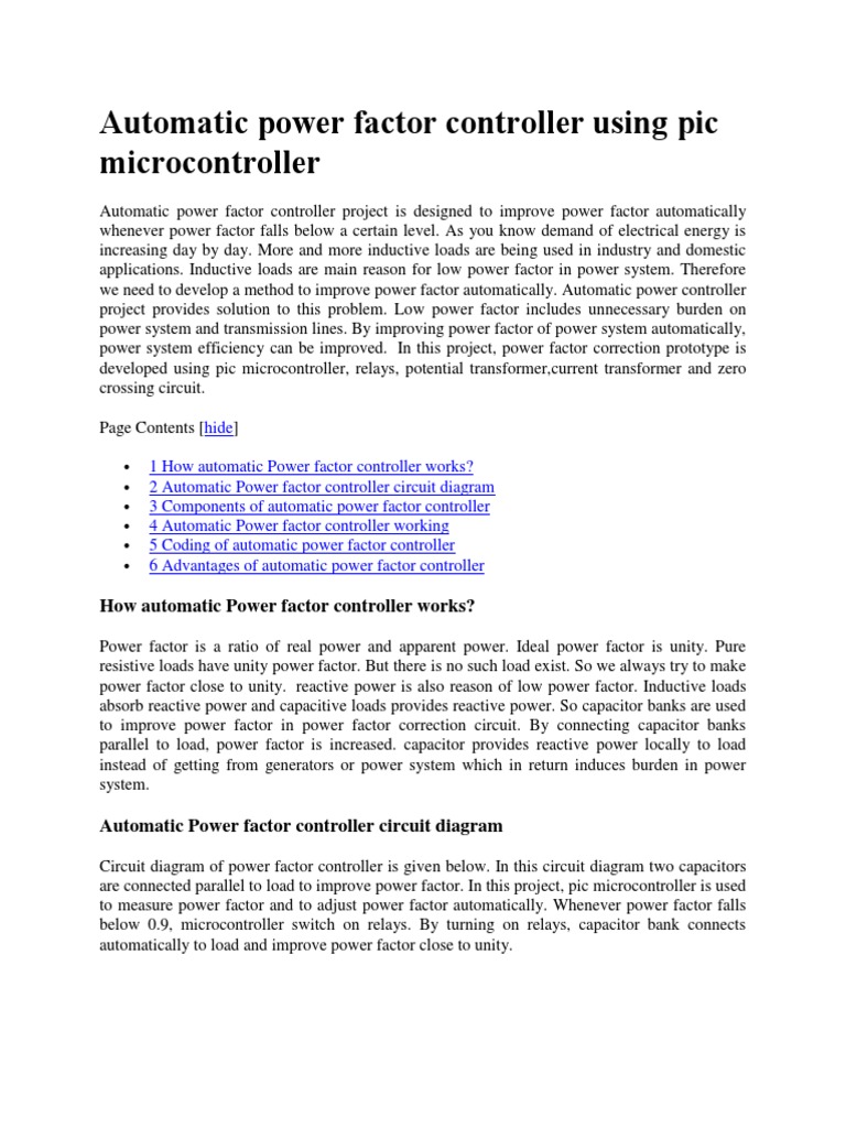 Automatic Power Factor Controller Using Pic Microcontroller | PDF | Ac ...