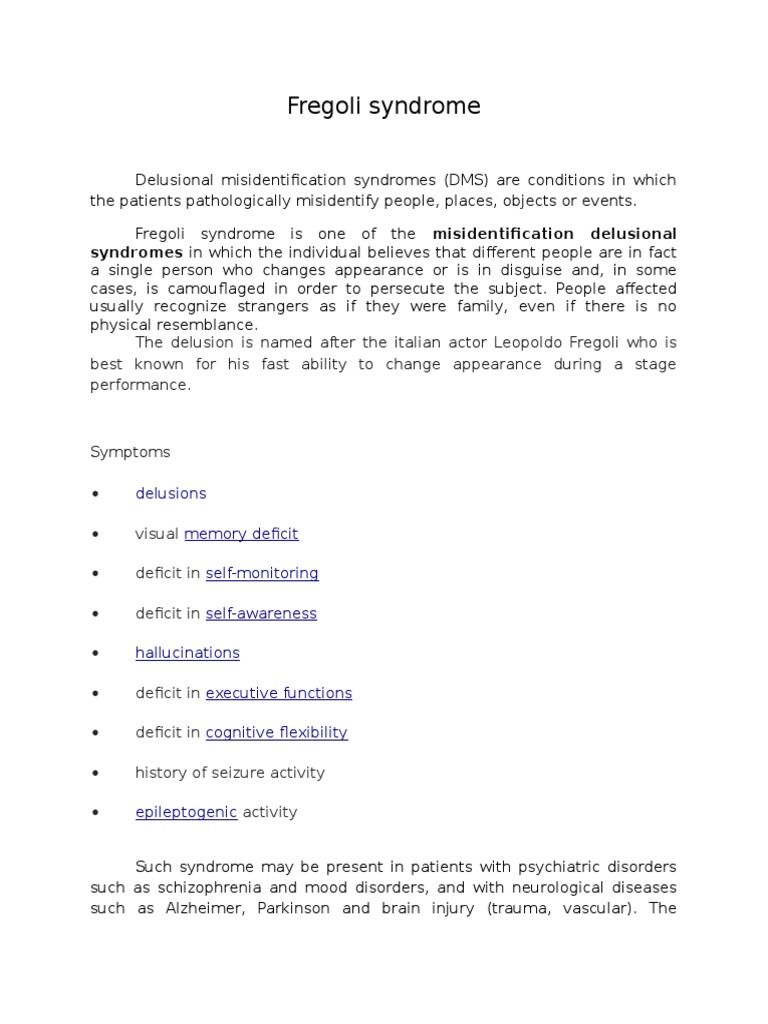 Fregoli Syndrome | PDF | Delusion | Neurological Disorders