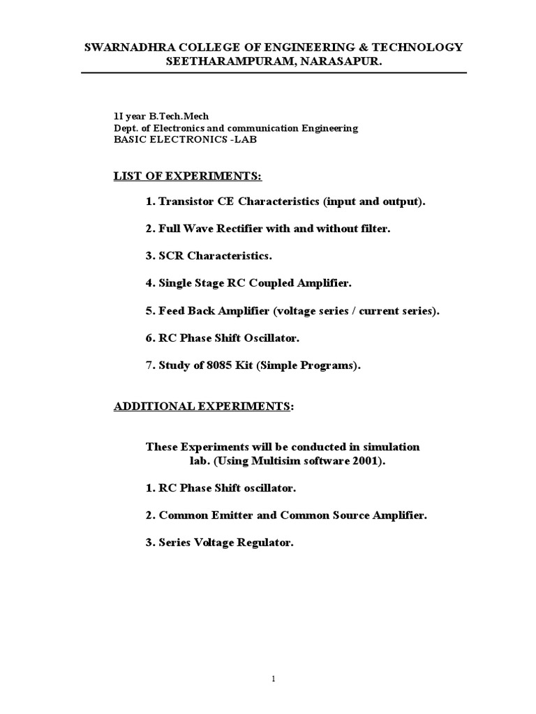 EDC Lab Manual | PDF | Amplifier | Rectifier