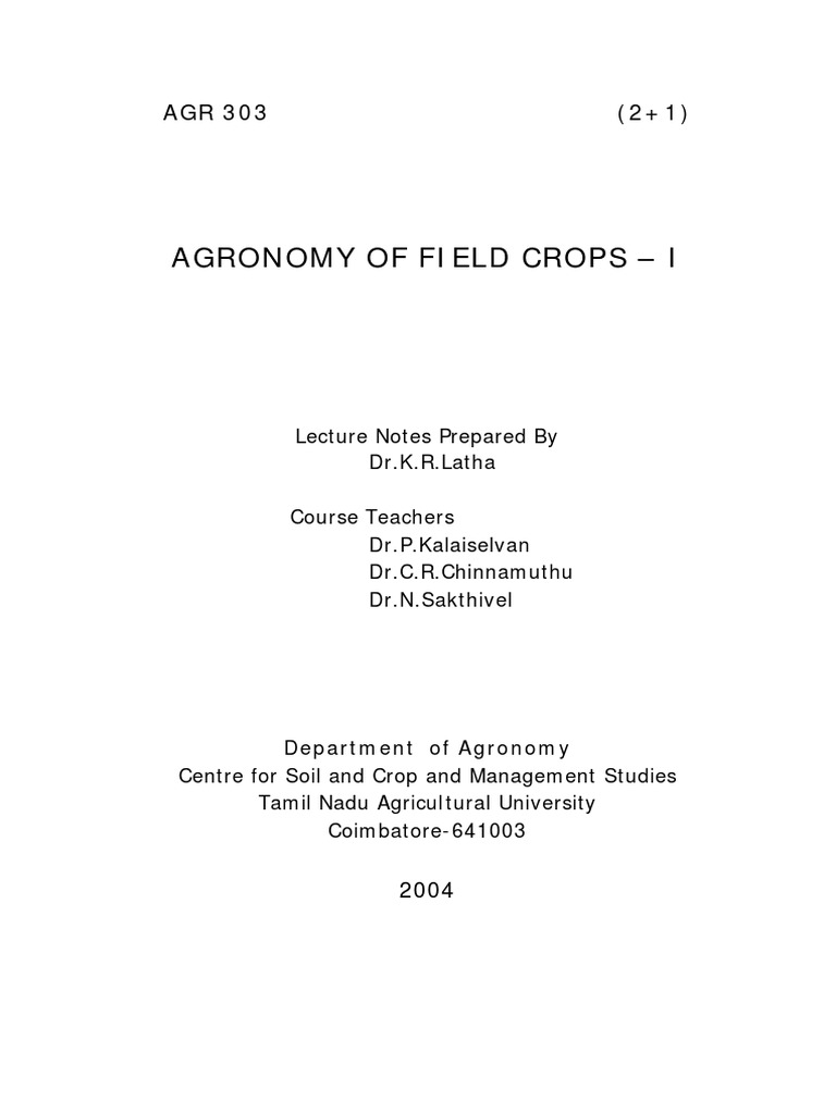 Field Crops - 1 | PDF | Sowing | Rice