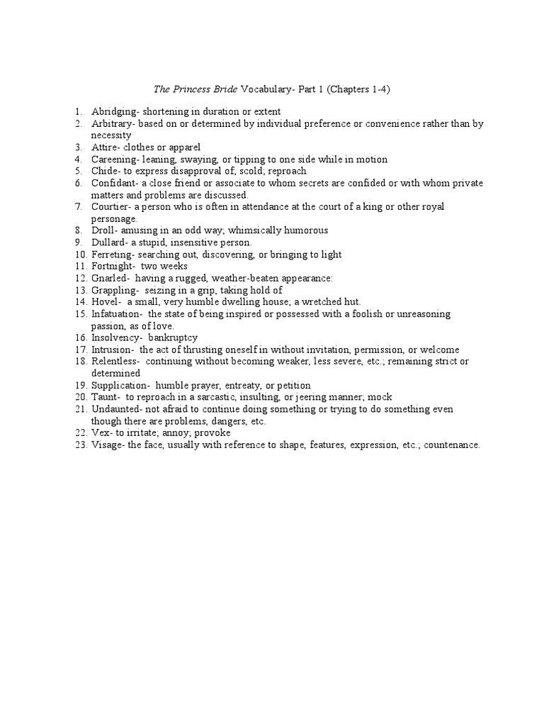 Vocabulary From The Princess Bride | PDF | Self-Improvement | Religion ...