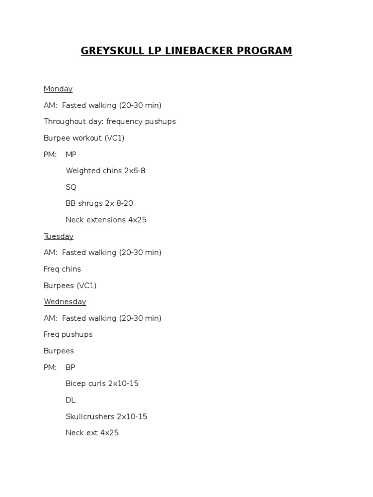 Greyskull LP Linebacker Program | PDF | Sports | Weightlifting