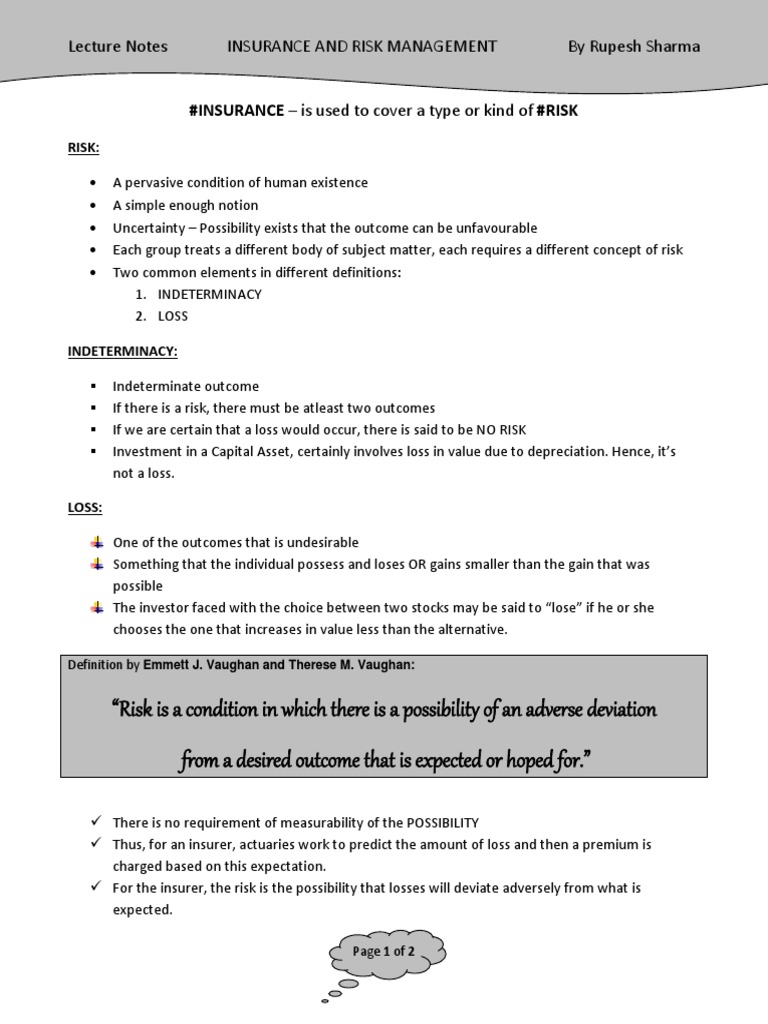 IRM Sessional Test Notes - Introduction To Risk and Insurance | PDF ...