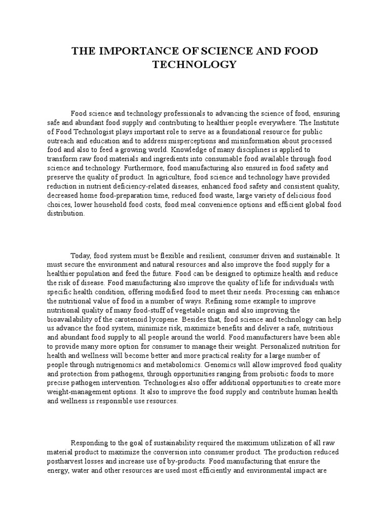 The Importance of Science and Food Technology | PDF | Food Security | Foods
