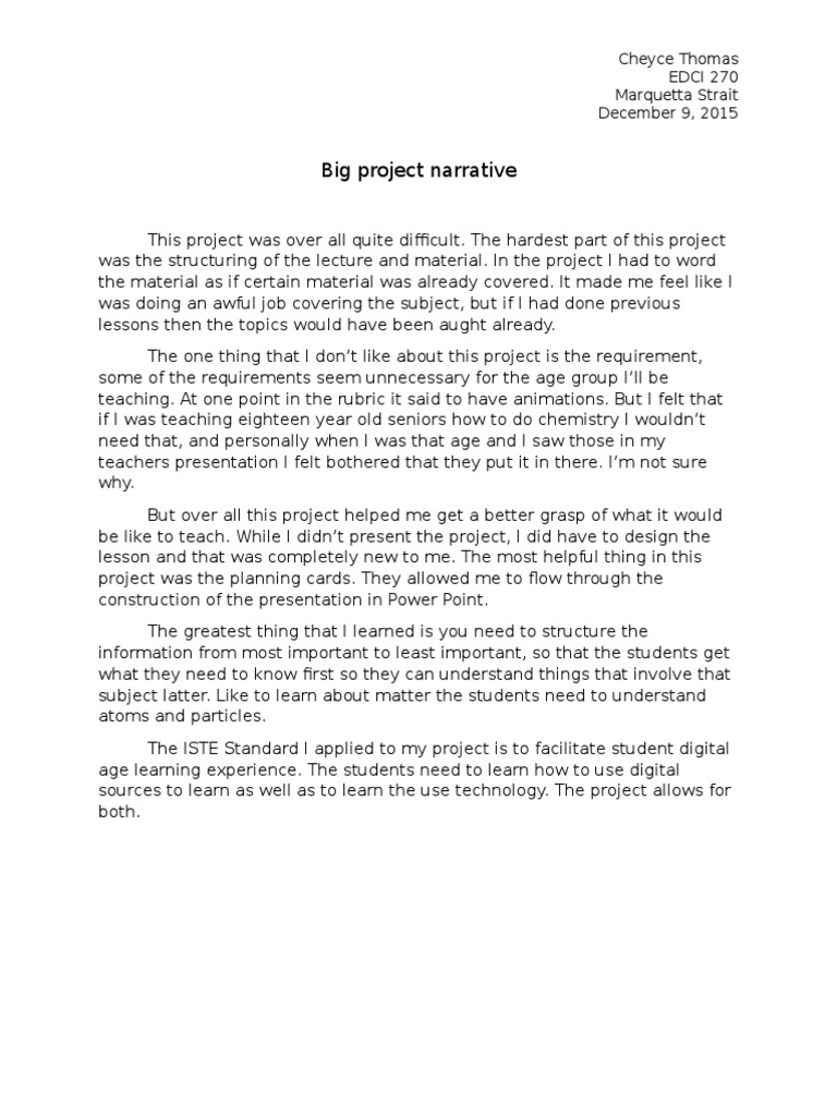 Big Project Narrative | PDF