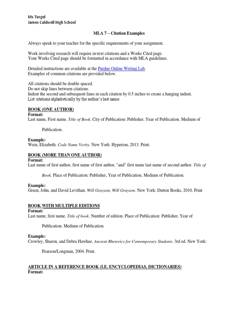 MLA 7 - Citation Examples | PDF | Citation | Websites