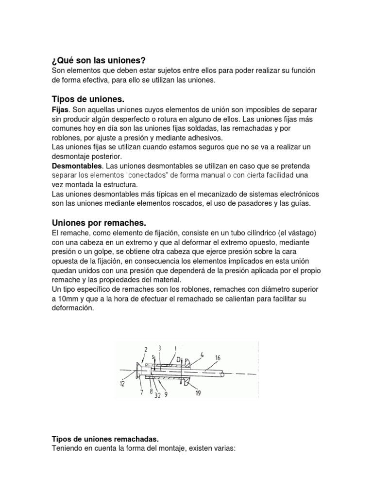 Tipos de Uniones: Remachadas y Atornilladas | PDF | Tornillo | Herramientas