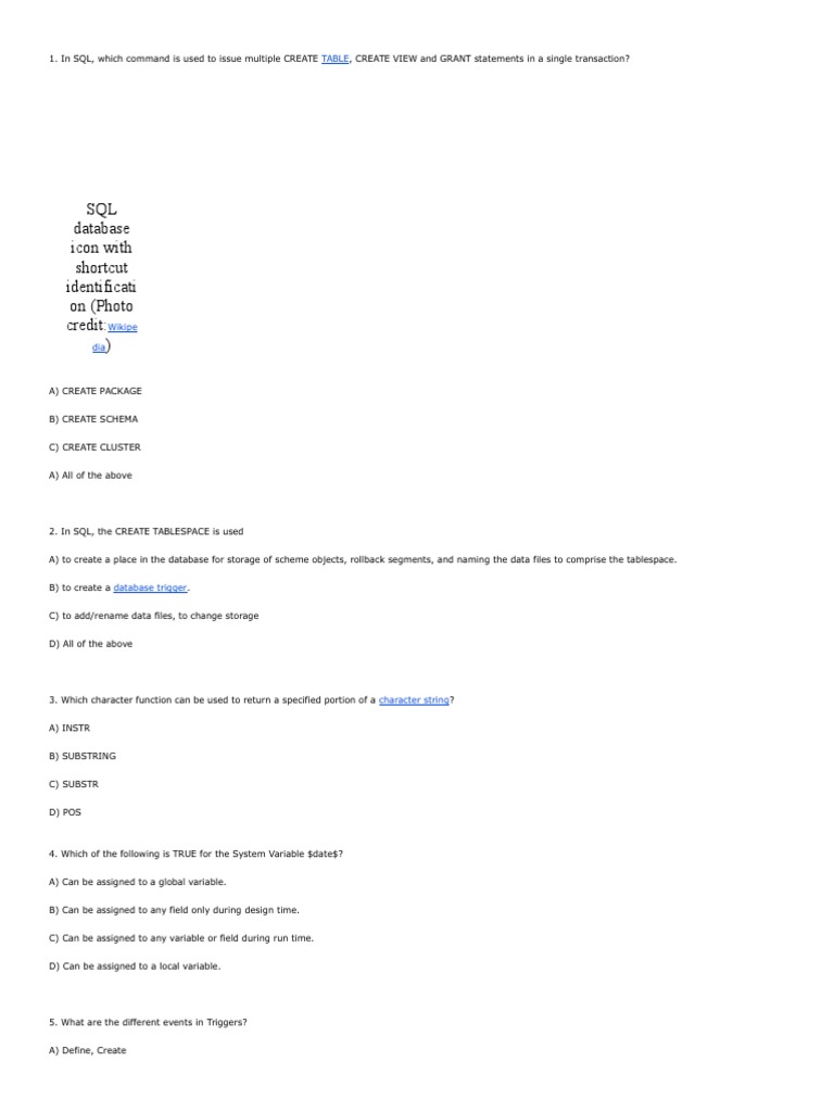 MCQs SQL Server | PDF | Sql | Microsoft Sql Server