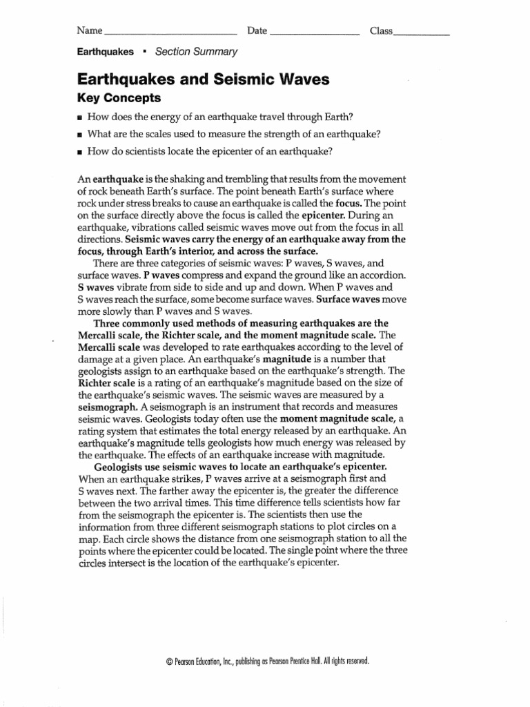 Earthquakes & Seismic Waves Worksheet | PDF