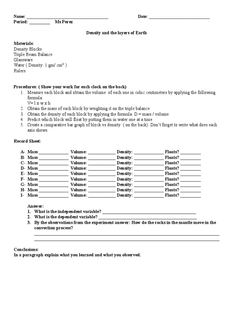 Density Webquest: Earth Layers Experiment | PDF | Teaching Methods ...