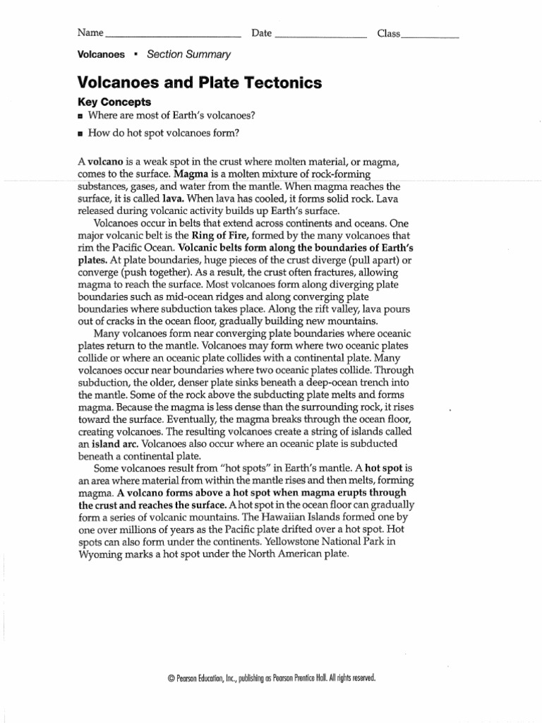 Volcanoes & Plate Tectonics Worksheet | PDF