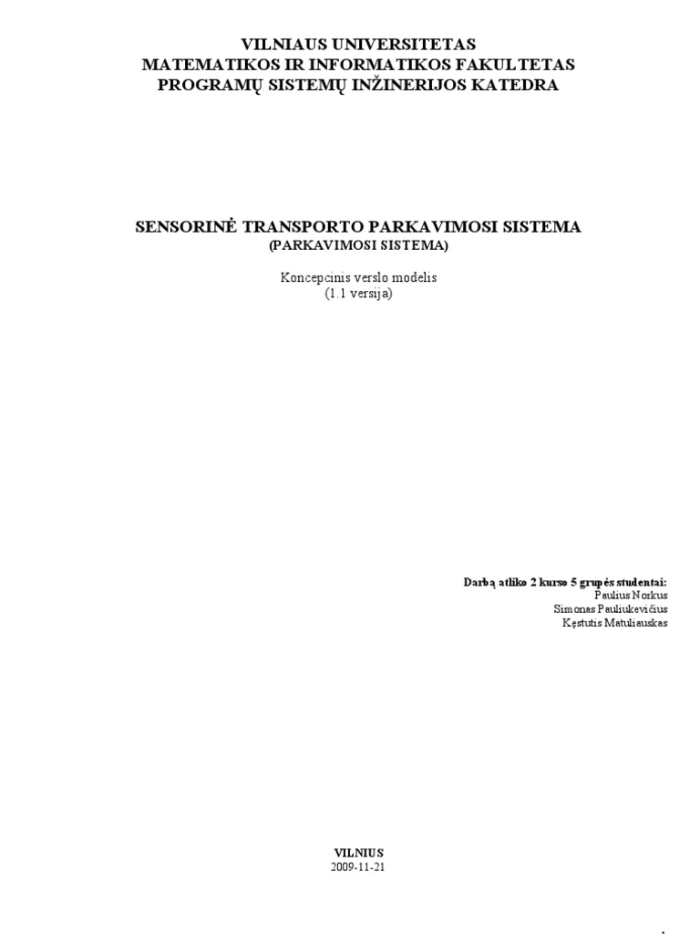 Parkavimosi Sistemos Koncepcinis Verslo Modelis | PDF