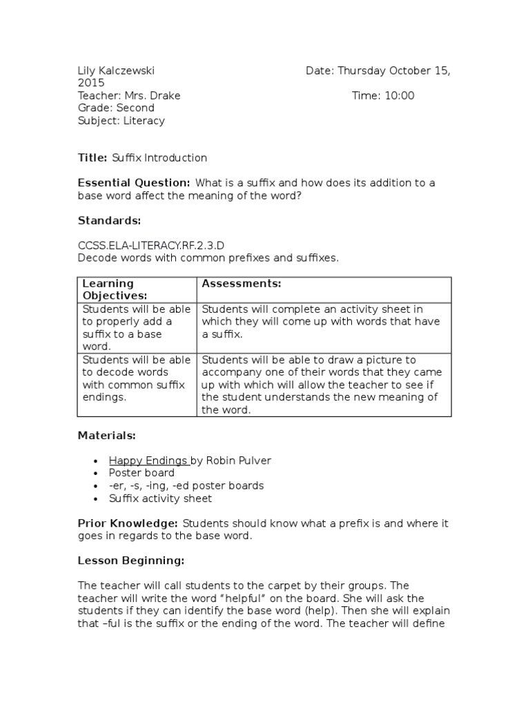 Suffix Lesson Plan | PDF | Linguistics | Semiotics