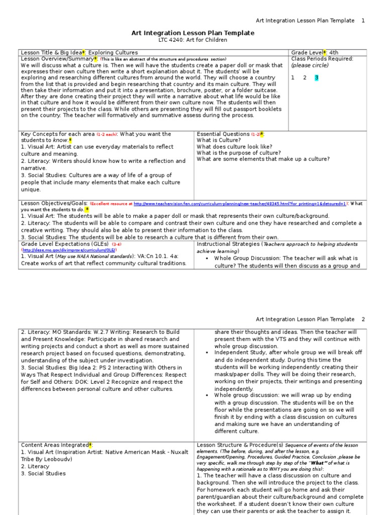 Art Lesson Plan | PDF | Lesson Plan | Educational Assessment