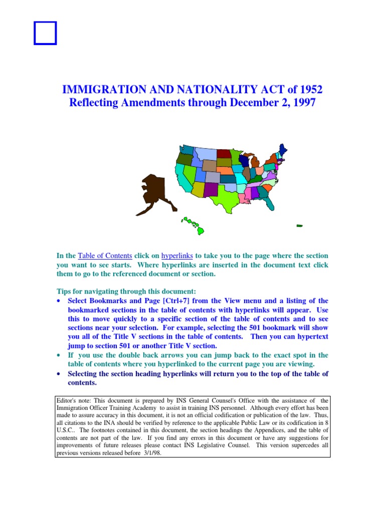 Immigration and Nationality Act of 1952 | United States Nationality Law ...