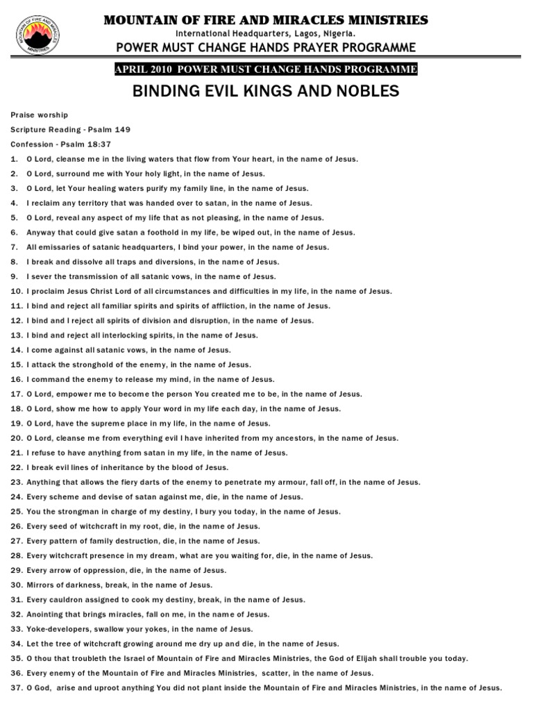 Prayer Points: Binding Evil Kings and Nobles | PDF | Jesus | Religious ...