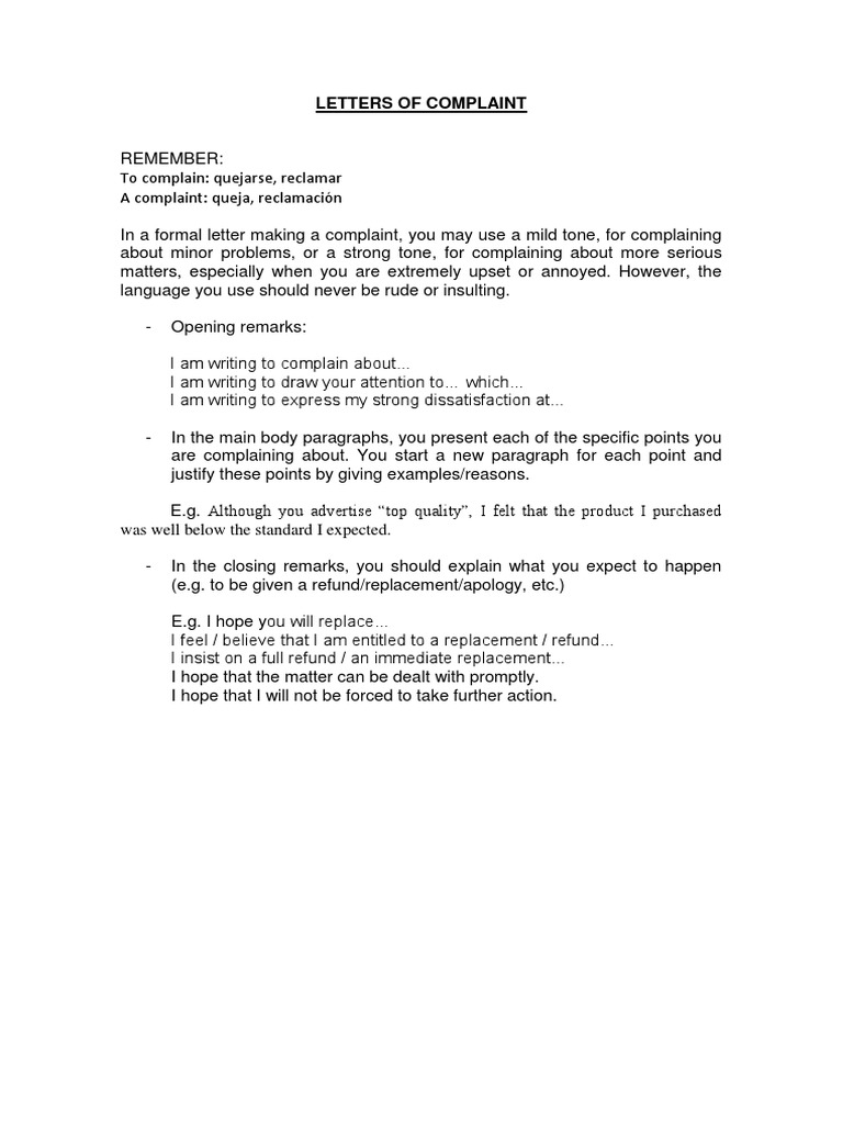 Letters of Complaint