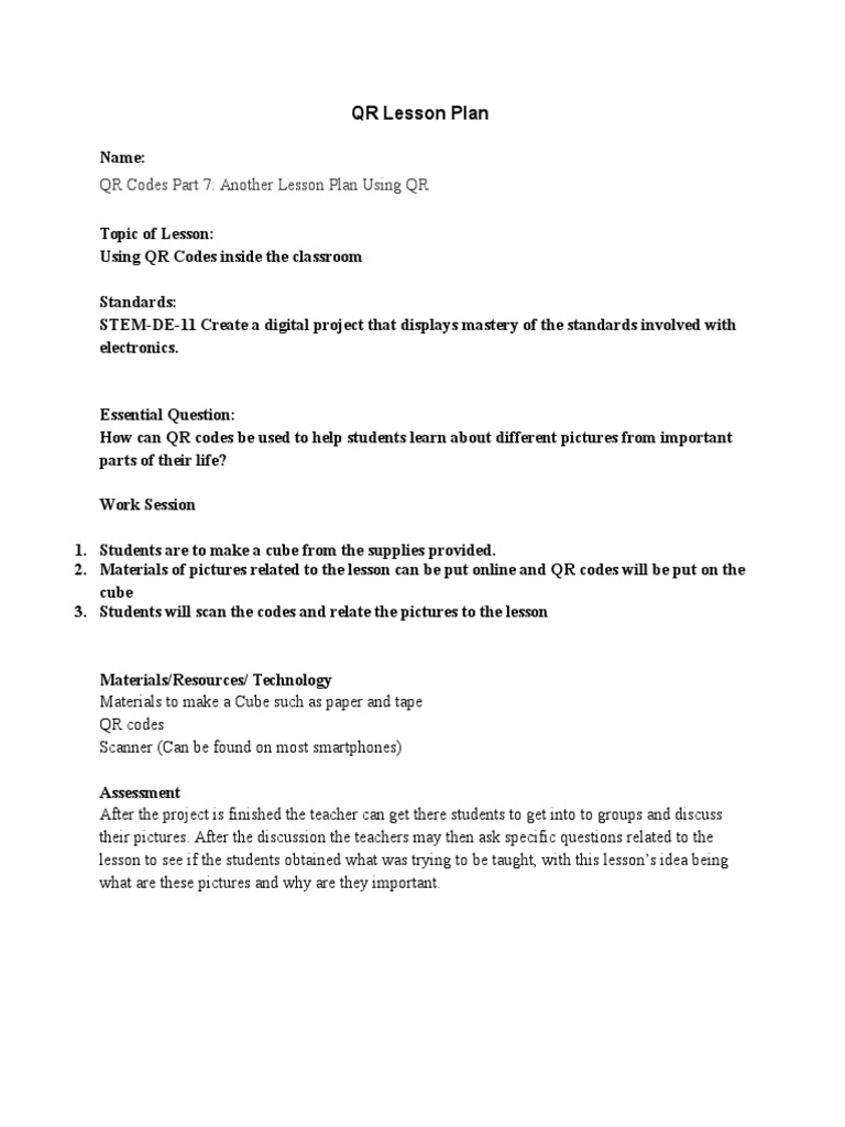 QR Code Classroom Lesson Plan | PDF | Career & Growth | Art
