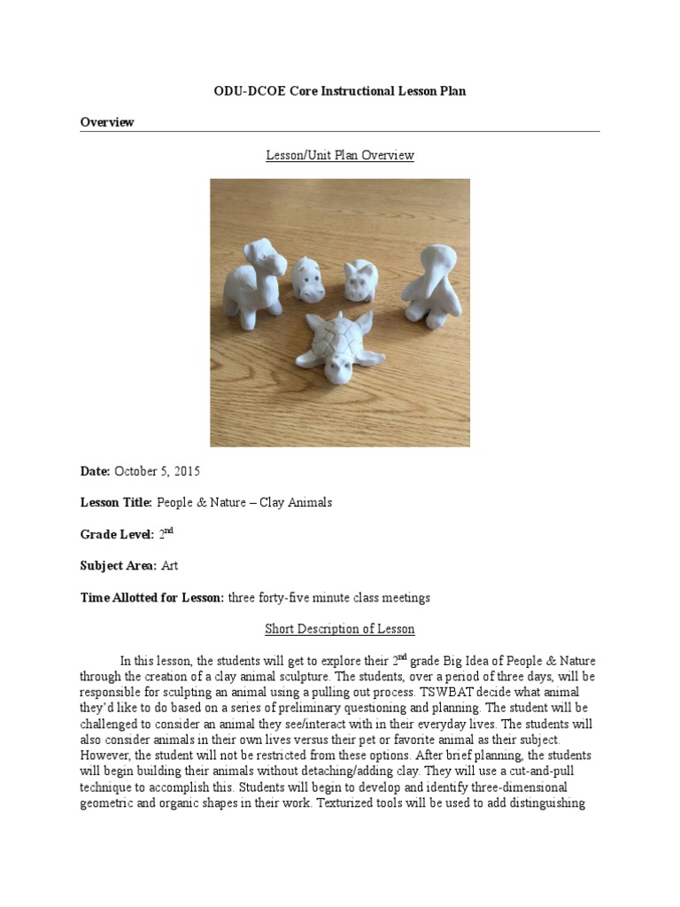 2nd Grade Lesson Plan - Clay Animals | PDF | Sculpture | Paintings