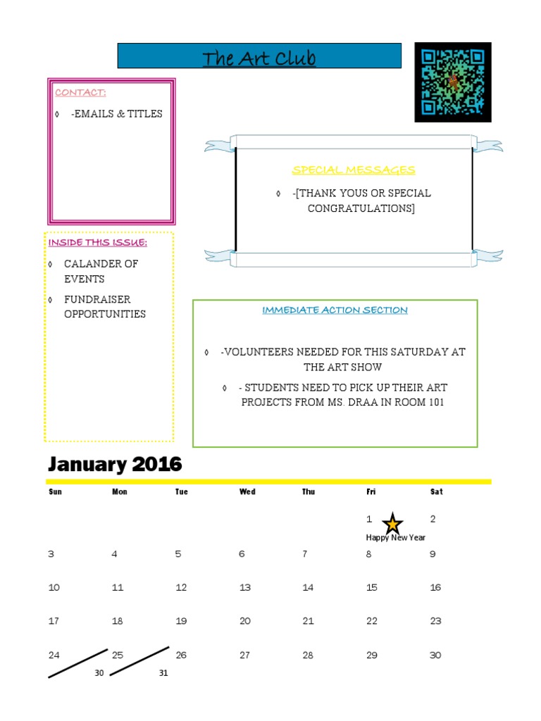Art Club Newsletter Template | PDF