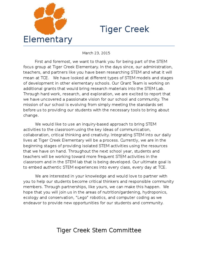 Tiger Creek Elementary STEM Initiative | PDF
