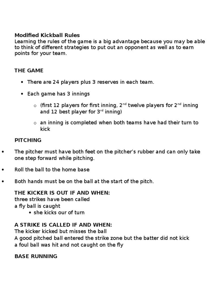 Modified Kickball Rules | PDF