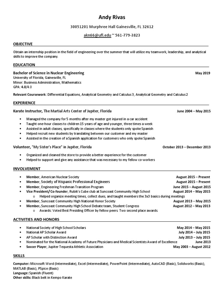 Collage Resume Andy Rivas | PDF