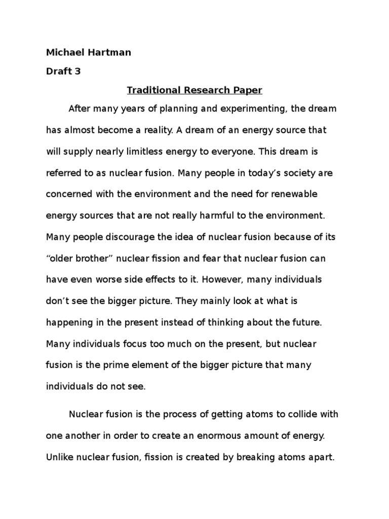 Traditional Research Essay Draft 3 | PDF | Nuclear Fusion | Nuclear Power