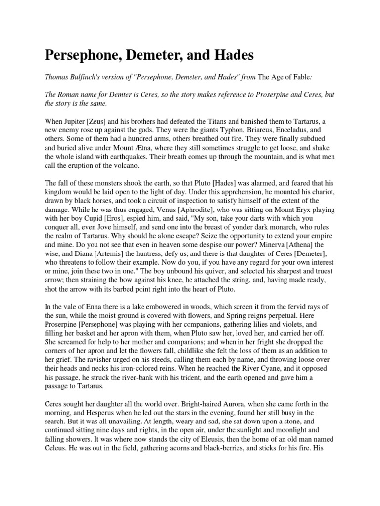 The Myth of Persephone, Demeter and Hades PDF | Download Free PDF ...