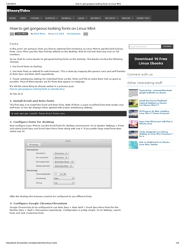 How To Get Gorgeous Looking Fonts On Linux Mint | PDF | Linux | Typefaces