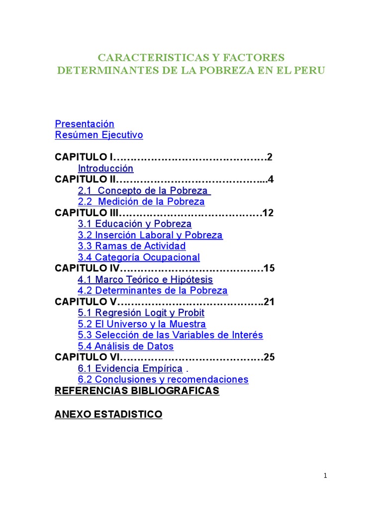 Pobreza en Perú: Factores y Soluciones | PDF | Pobreza | Pobreza e ...